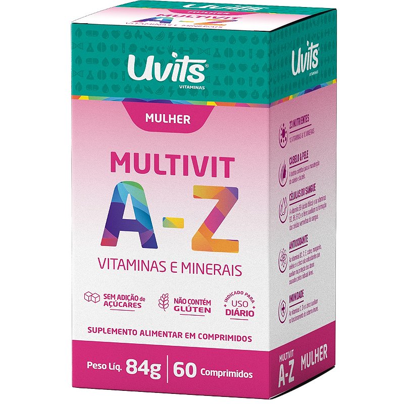 Multivits A-Z Mulher 60 Comprimidos Multivits e Mais na Uvits Vitamina ...