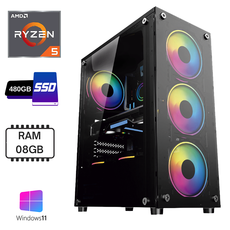 PC Gamer Ryzen 5 5600G, 8GB DDR4, NVMe 480GB, Windows 11 - Crystal ...