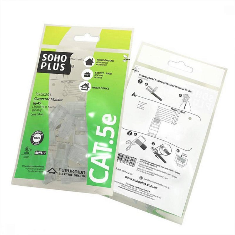 Conector RJ45 macho Cat 5e Soho - Crystal Informática