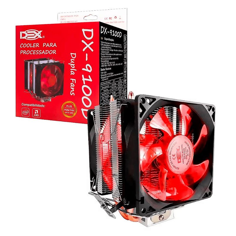 Cooler Universal Intel e AMD Dex DX-9100 Red - Crystal Informática