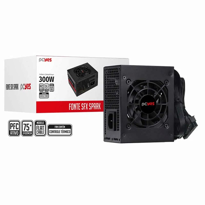 Fonte SFX 300W PCYes Spark PFC Ativo SPK300MBPT - Crystal Informática
