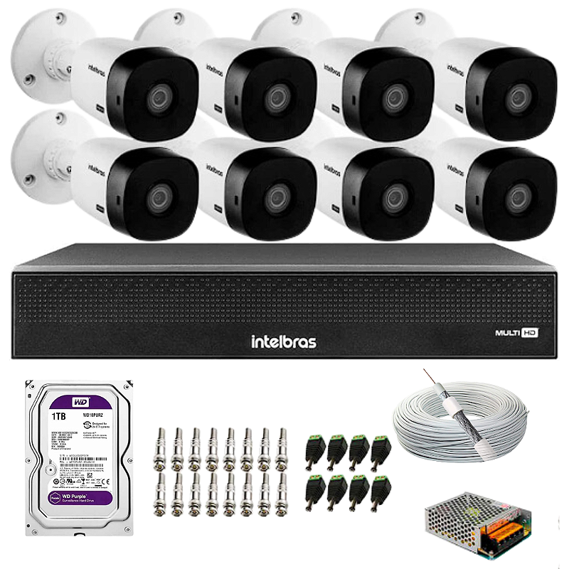 Kit 8 Câmeras Intelbras VHL 1220B DVR Intelbras MHDX 1208 - Crystal ...