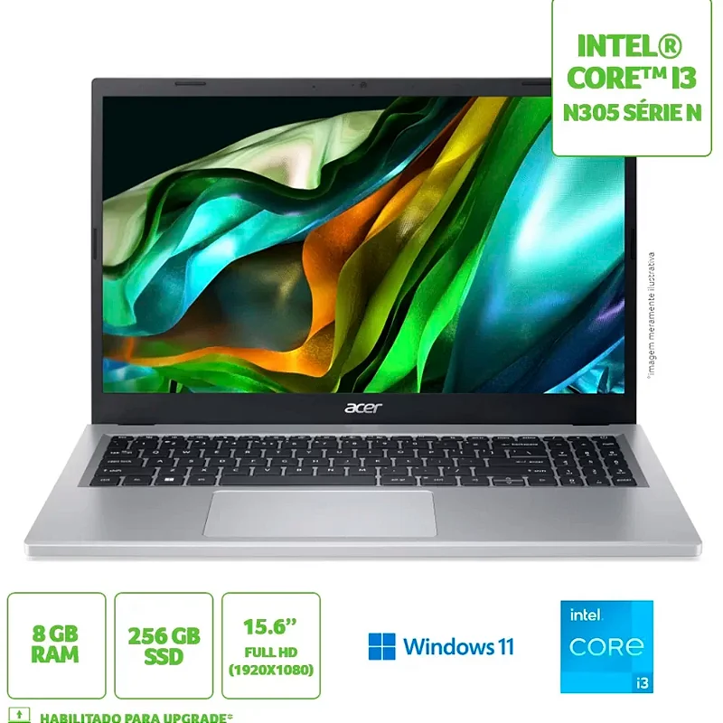 Notebook Acer Aspire 3 A315-510P-34XC, Intel Core i3, 8GB RAM, SSD 256 ...