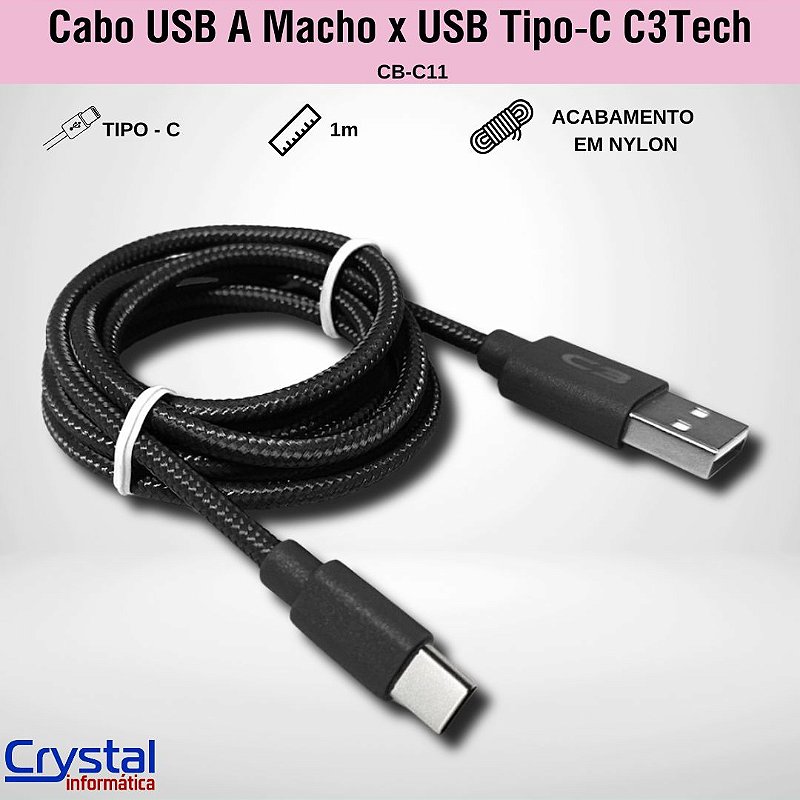 Cabo USB Tipo C C3Tech CB-C11 - Crystal Informática