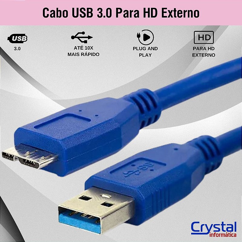 Cabo USB 3.0 Para HD Externo - Crystal Informática