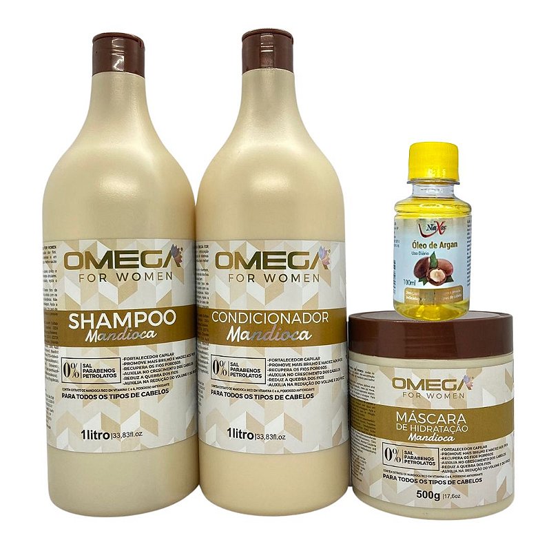 Kit Capilar Mandioca Shampoo Condicionador 1L Máscara e Óleo Capilar ...