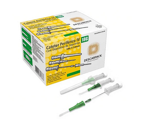 Cateter Periférico Intravenoso com Dispositivo de Segurança 18G Verde C ...