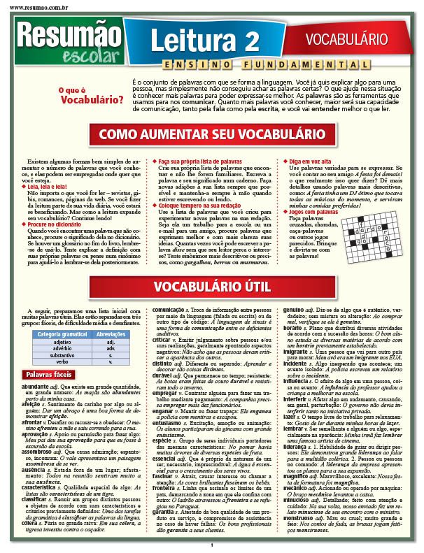 LEITURA 2 - VOCABULÁRIO - Livros & Livros