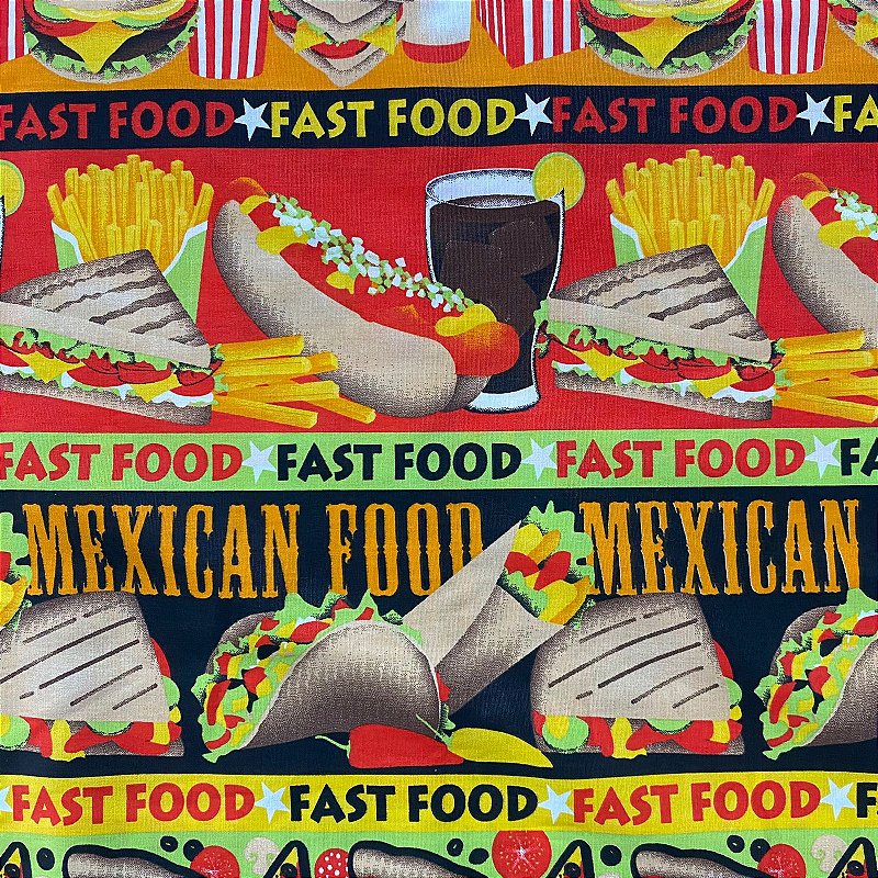 TRICOLINE BARRASDA ESTAMPADA (FAST FOOD) - Ponto dos Tecidos