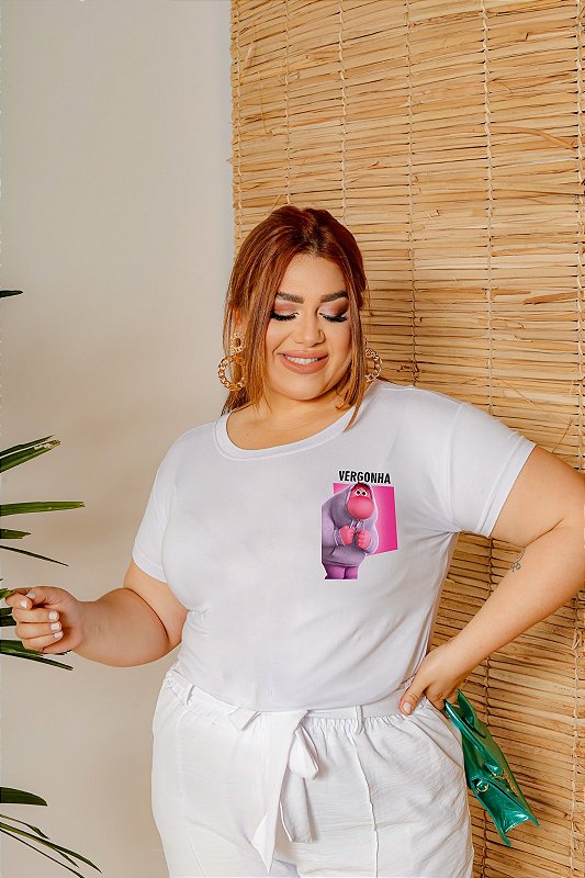 T-SHIRT PLUS SIZE VERGONHA DIVERTIDAMENTE DTF BRANCO XG - Dallas T-shirts