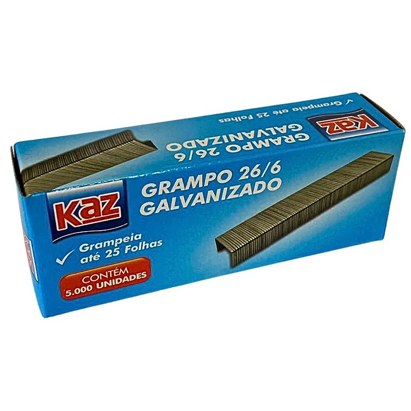 Grampo 26/6 Galvanizado CX C/5000 UN Kaz KZ267G - Tebel Suprimentos: Sua Papelaria Online ...