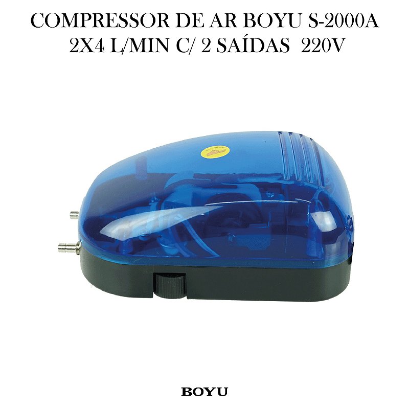 COMPRESSOR DE AR BOYU S-2000A 2X4L/MIN C/ 2 SAIDAS 220V - Aquabase ...