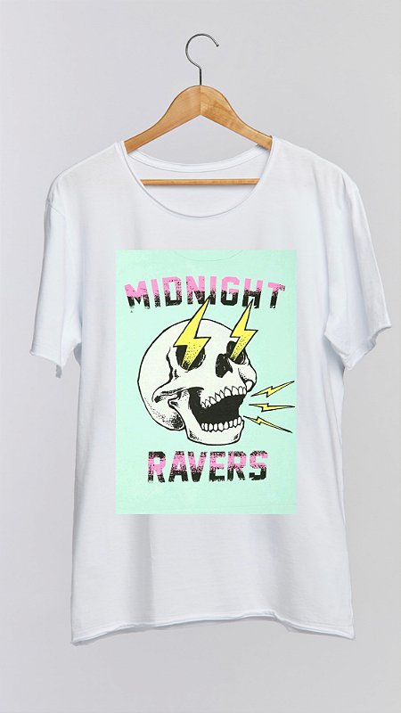Camiseta MIDNIGHT RAVERS - 100% algodão corte a fio branca - beatshirts