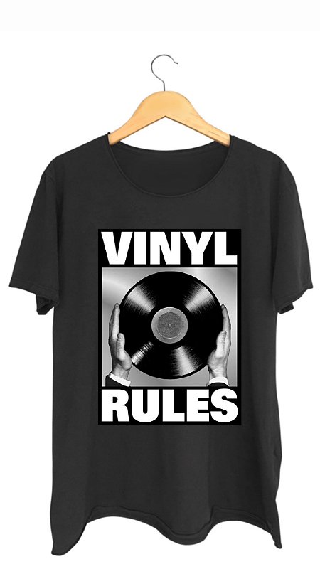 Camiseta VINYL RULES - 100% algodão corte a fio preta - beatshirts