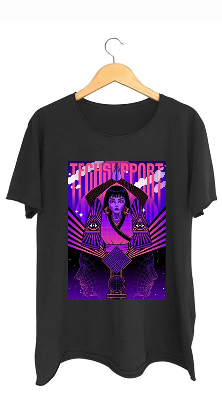 Camiseta TECH SUPPORT - 100% algodão corte a fio preta - beatshirts