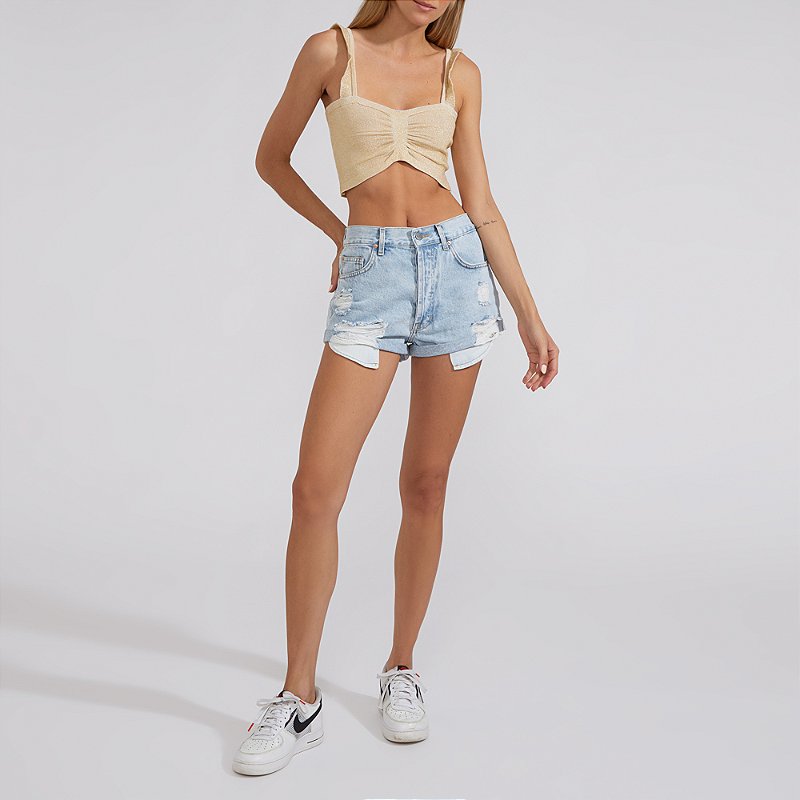 Shorts Cintura Baixa Destroyed Marmorizado - NYBD