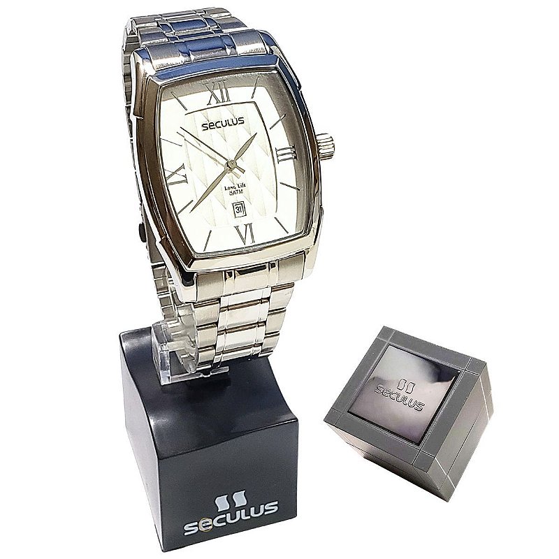 Relógio Seculus Masculino Analógico Quadrado Clássico Prateado ...