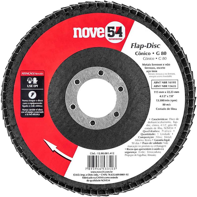 Flap-disc disco de desbaste/acabamento 4.1/2" - 115mm cônico grão 80 ...