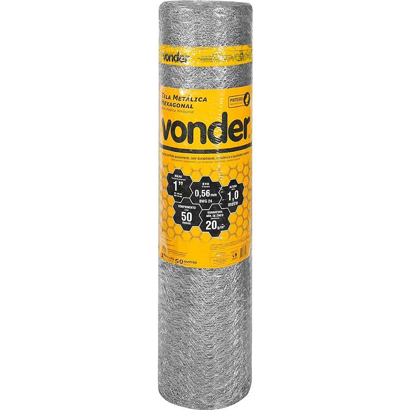 Tela metálica hexagonal pinteiro malha 1" 24 BWG x 1,0m com 50m VONDER ...