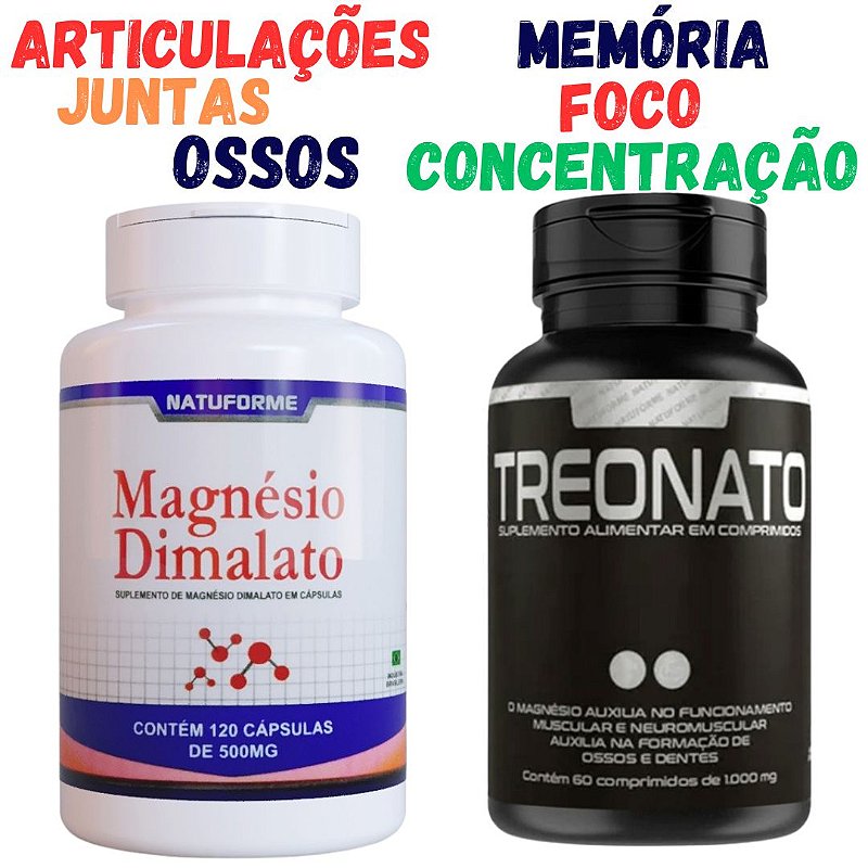 Kit Magnesio Dimalato 120 Capsulas + Treonato de Magnesio 60 Capsulas 1000mg - D&B Distribuidora
