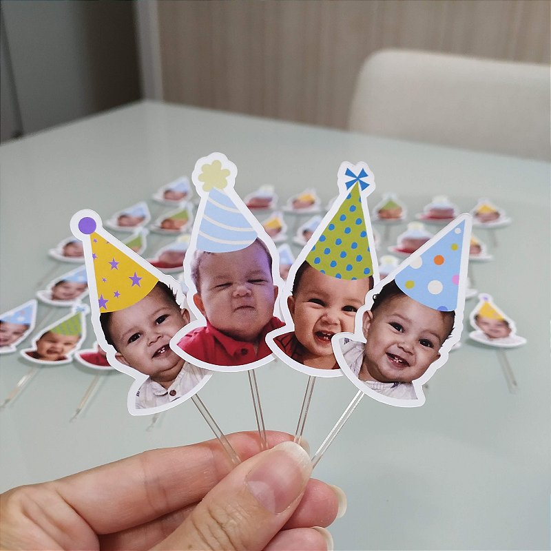 Topper de Docinho com foto - Juliana F Gusso Papelaria Personalizada