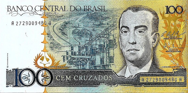 Cédula Brasil 100 Cruzados 1987 JK Fe [Brasil/República] - NEP ...