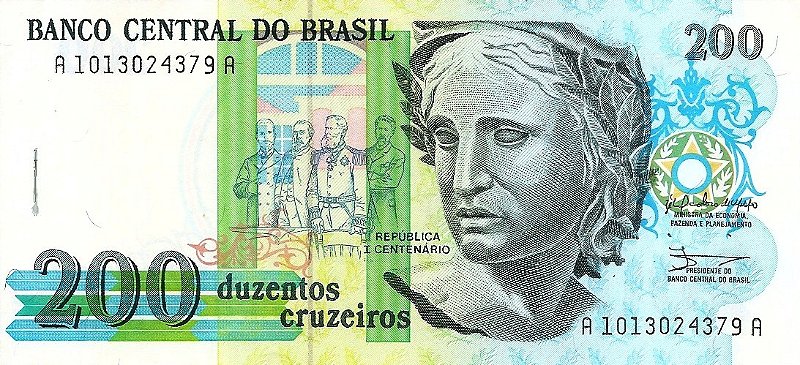 Cédula Brasil 200 Cruzeiros 1990 Fe [Flor De Estampa] - NEP ...