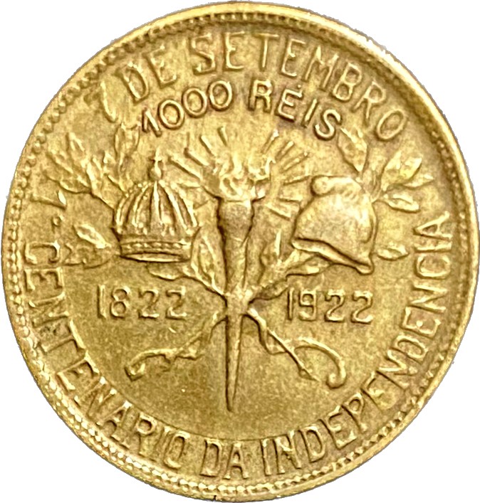 Moeda 1000 Réis 1922 Bronze-Aluminio 100 Anos Indep.[Brasil/Republica ...