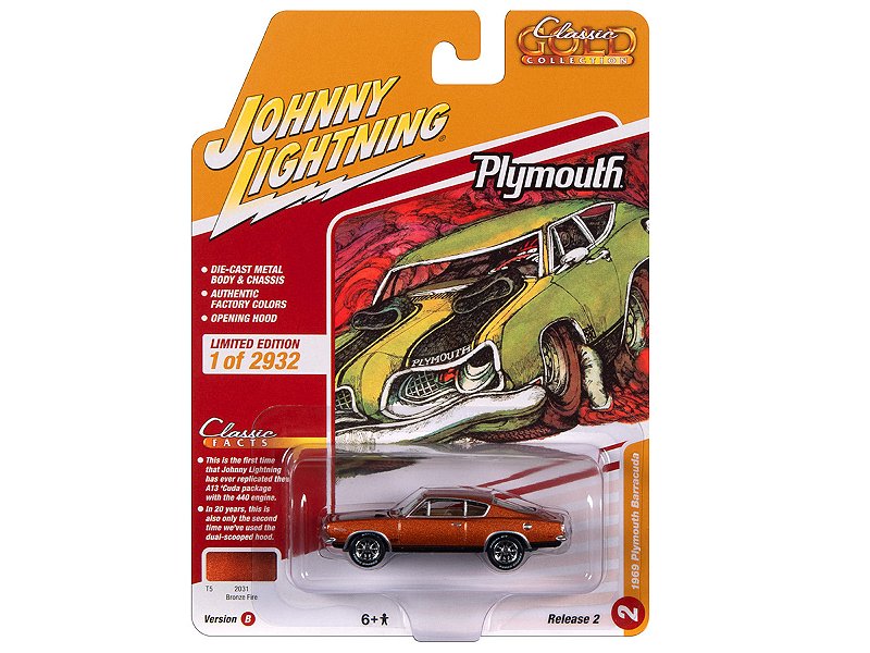Plymouth Barracuda 1969 R2B 2023 1:64 Johnny Lightning - 19 anos! Loja ...