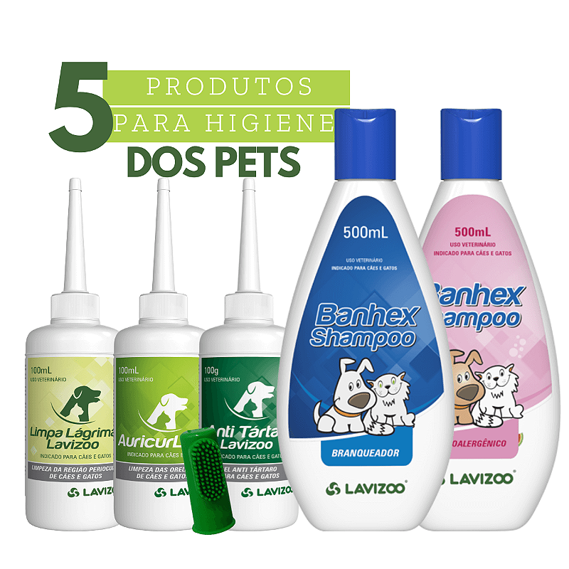 Kit 05 Produtos para Higiene Completa Pet - Cuida+Pet - Produtos para Pets