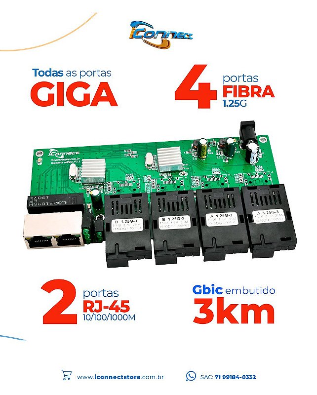 Switch Xtreme 4 portas fibra 2rj 20km - Bab2