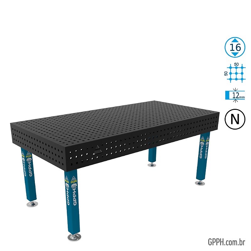 Mesa PLUS 2000x1000x200 Ø16 - nitretada Grade 50x50 GPPH - GPPL200100.2 ...