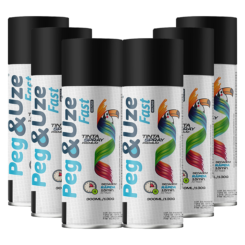 Tinta Spray Uso Geral Cor Preto Brilhante 300ml 6 Unidades - suzer