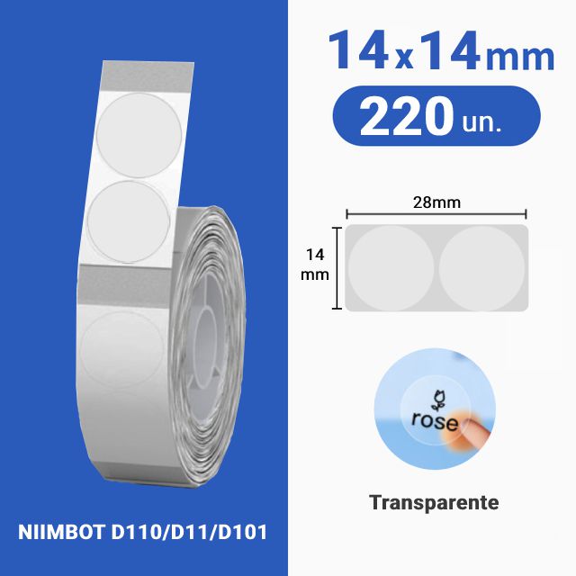Rolo de etiquetas Circular 14x14mm Transparente (220un) - Niimbot Brasil