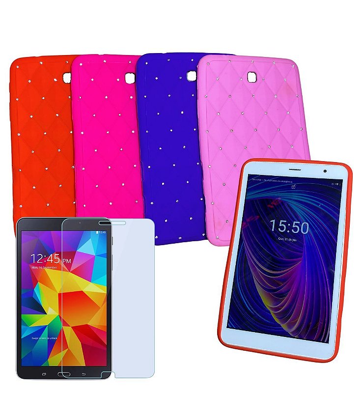 Capa emborrachada + Película proteção p/ Tablet PTB8RRG 8pol ...