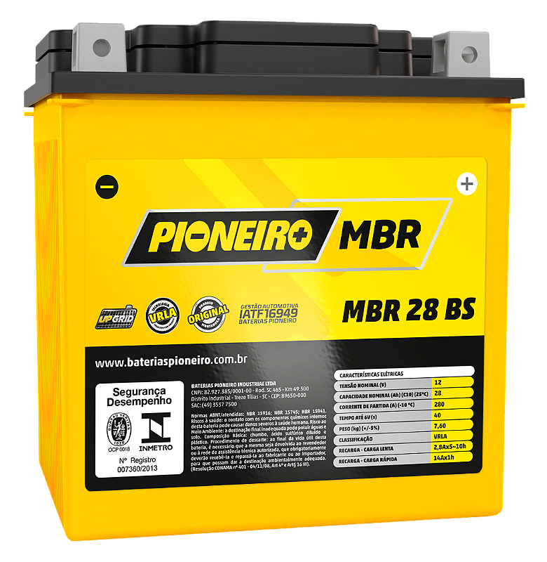 Bateria Moto AGM/VRLA Pioneiro MBR 28 BS 12V 28Ah - Garagem Total
