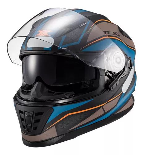 Capacete Texx Fechado Wing Broker Azul Laranja - Maremoto