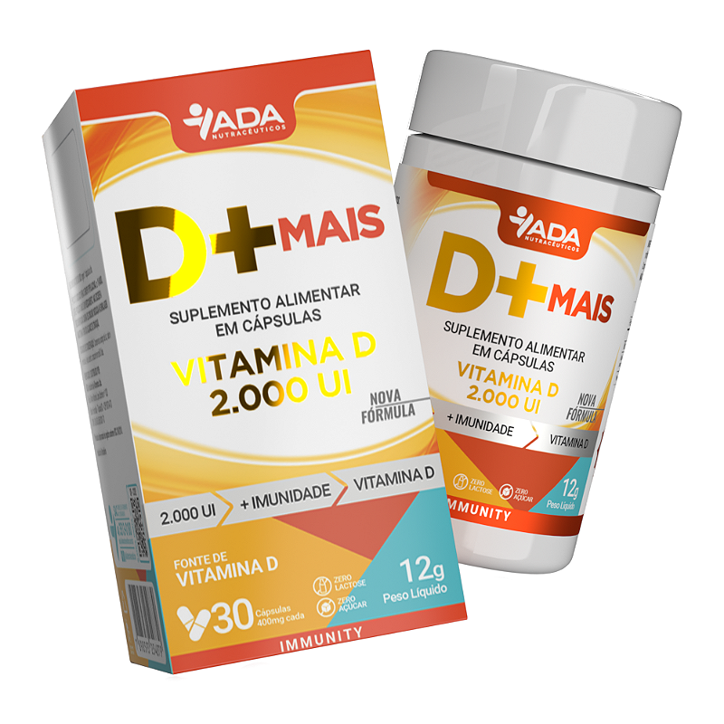 D+Mais - Vitamina D 2.000 UI - 30 Cápsulas 400mg - Ada Nutracêuticos