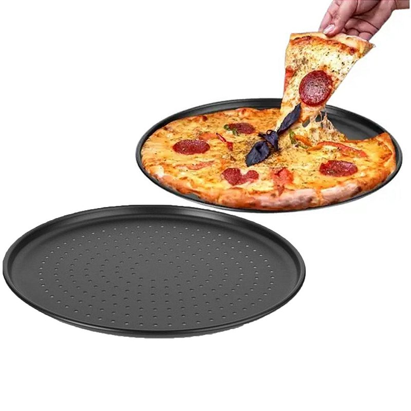 Forma Pizza 35cm Antiaderente Furada Não Gruda Multiflon - Couraça ...