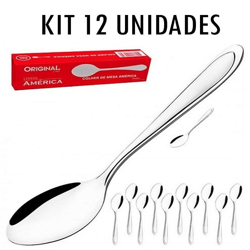 Kit 12 Colher de Mesa Em Aço Inox p/ Bar Restaurante - Couraça & Rochedo