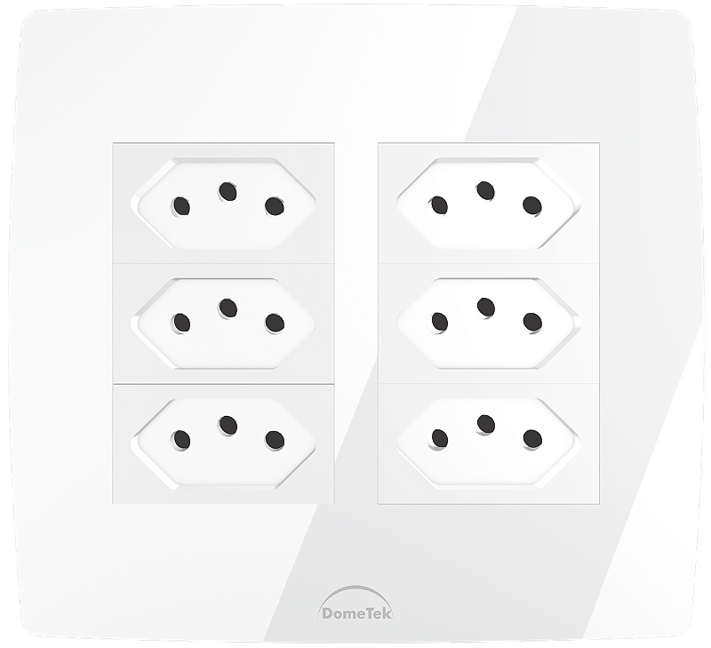 Tomada Sextupla 20A c/ Placa 4x4 Branca - Dometek | Disfer - - Disfer