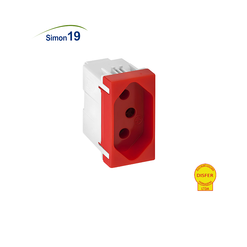 Módulo Tomada 2P+T 10A Vermelho - Linha Simon 19/20 | Disfer - Disfer