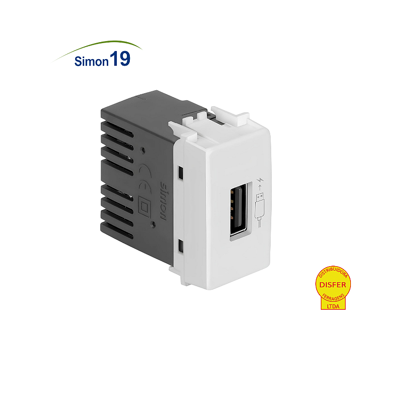 Módulo Tomada USB 2A Bivolt - Linha Simon 19/20 | Disfer - S - Disfer