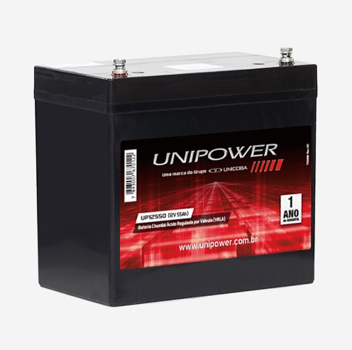 BATERIA SELADA 12V 55ah UNIPOWER – VRLA AGM - BRASPOWER
