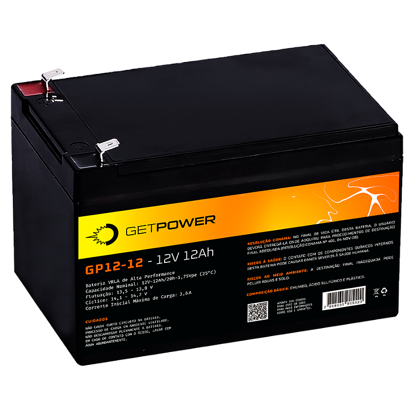 BATERIA SELADA 12V 12ah GETPOWER - VRLA AGM - BRASPOWER