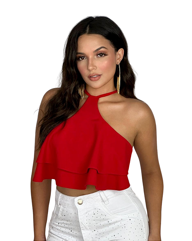 Cropped Scuba Babadinho Com Amarração No Pescoço - Mademoiselle Modas