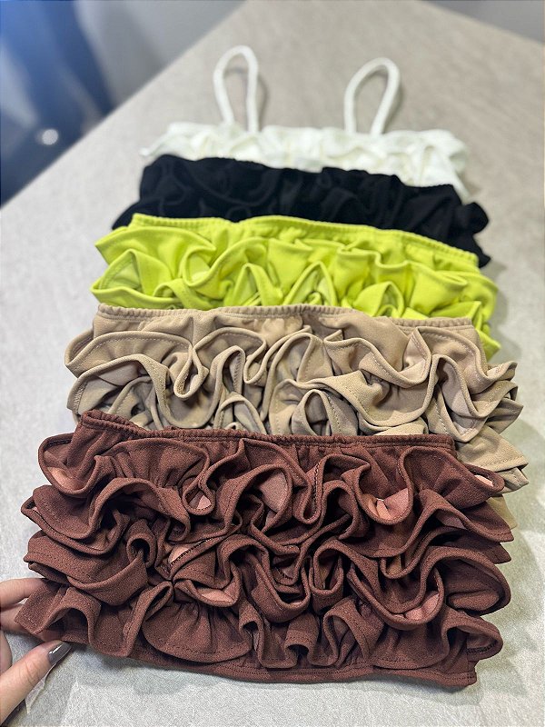 Cropped Scuba com Detalhes de Babado - Mademoiselle Modas