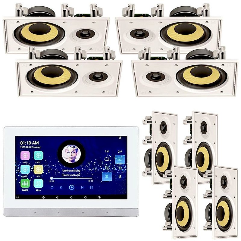 Kit Som Ambiente 2 Zonas Tela Touch Wifi Usb +8 caixas de embutir ...