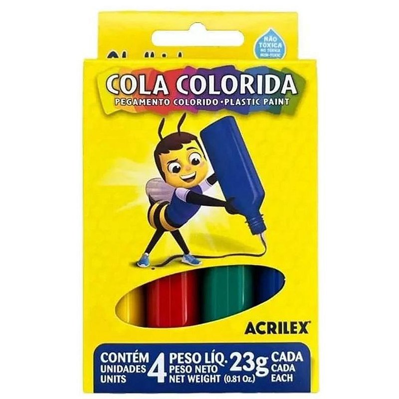 Cola Colorida Acrilex com 4 cores - papmoderna