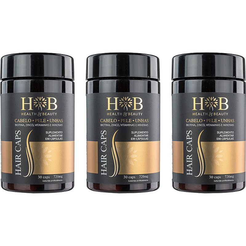 Kit 3 Frascos Suplemento Alimentar Hair Caps - HB Health & Beauty ...